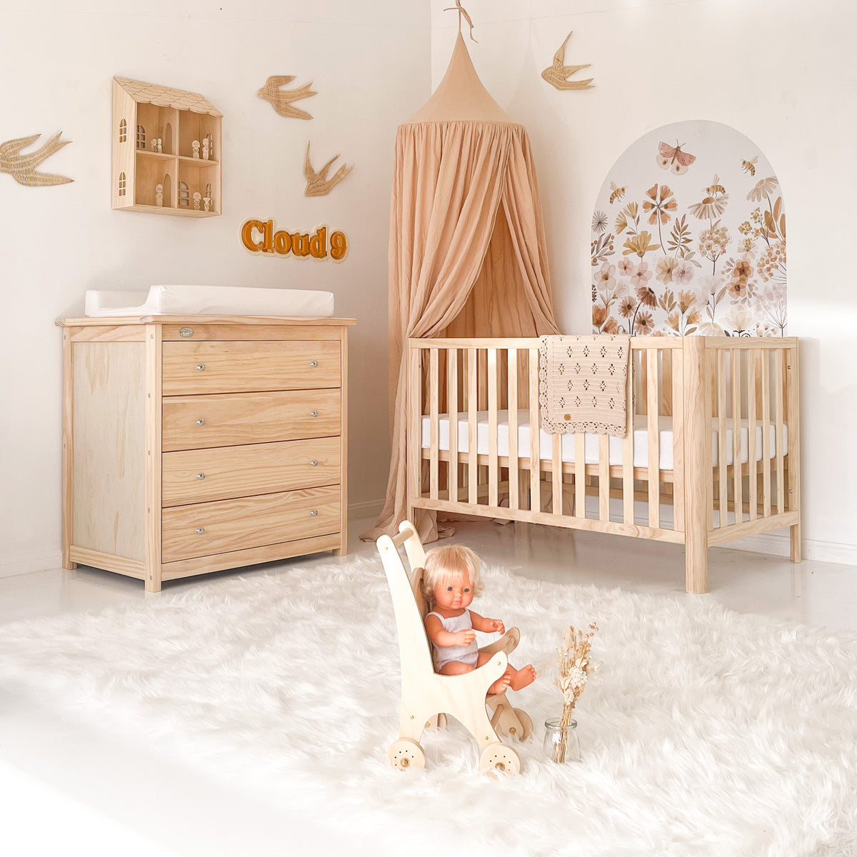 Natural Modern Cot with Chest – Cloud 9 Baby Bedrooms